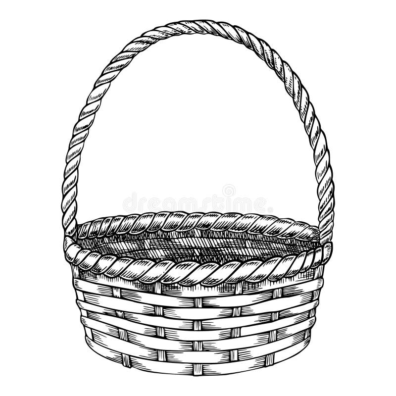 Vector Illustration of Empty Wicker Basket with Handle for Rustic ...