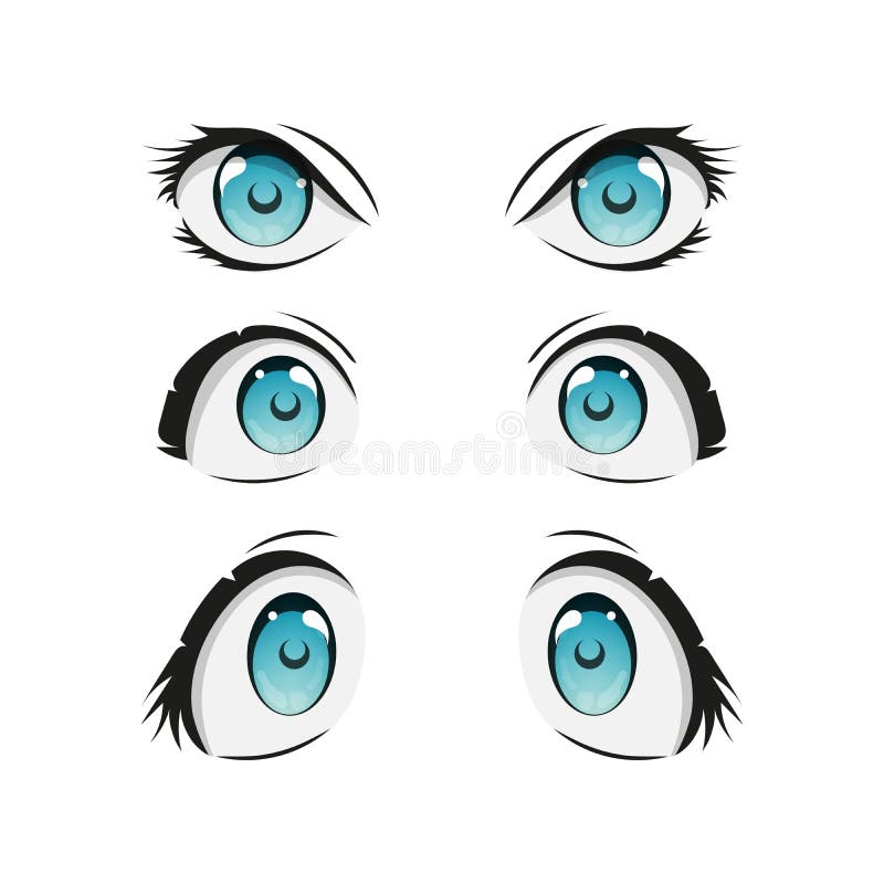 Anime and Manga Faces Set. Different Expressions. Stock Vector ...