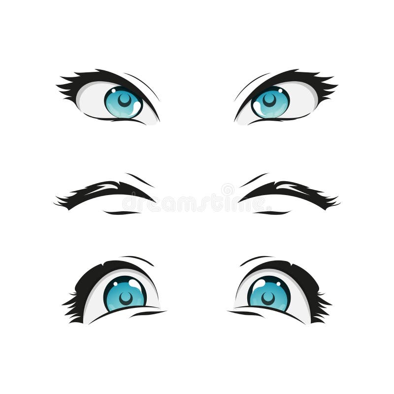 Anime and Manga Faces Set. Different Expressions. Stock Vector ...