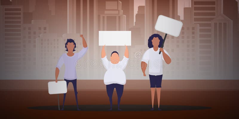 A Crowd of Guys with Banners are Protesting. Cartoon Style. Vector ...