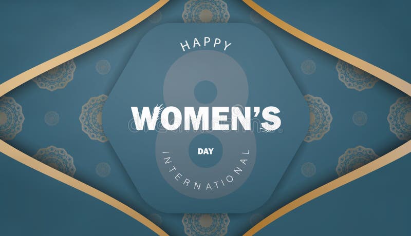 Flyer 8 March Blue with Winter Gold Pattern Stock Vector - Illustration ...