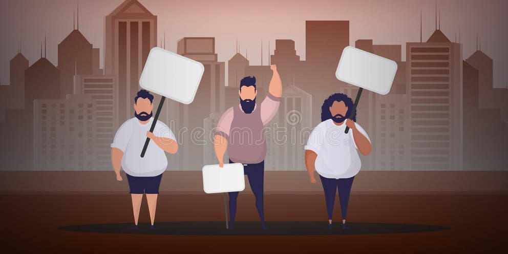 A Group of Men with Banners in Their Hands are Protesting. Prosky Style ...