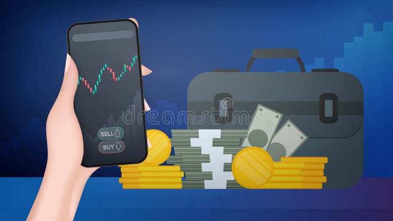 A Hand Holds a Phone with a Growth Graph. Trading Concept. Volumetric ...