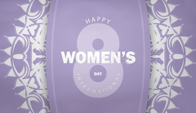 8 March Purple Greeting Card with Vintage White Pattern Stock Vector ...