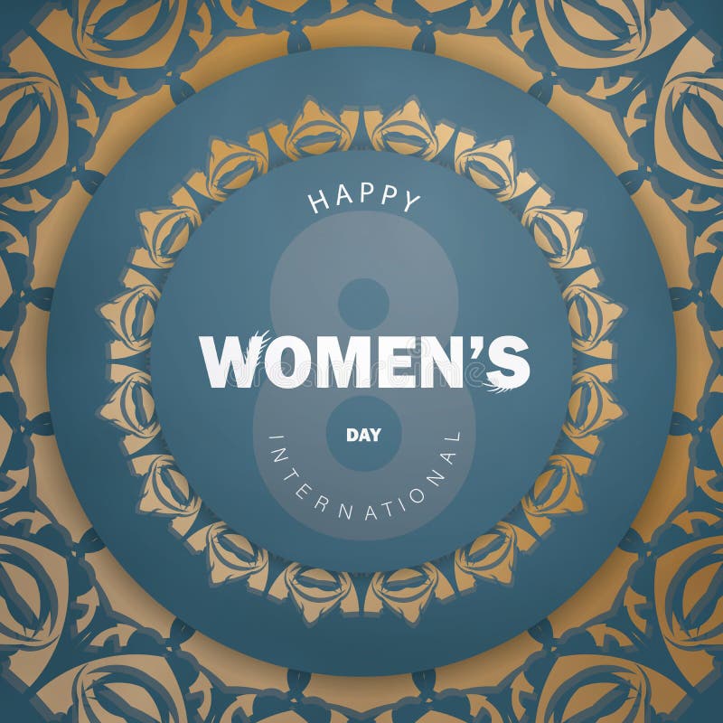 Postcard Template March 8 Blue Color with Abstract Gold Pattern Stock ...