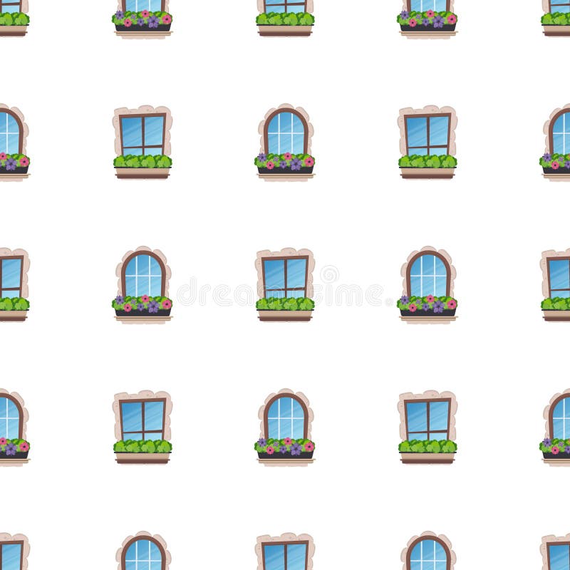 Seamless Pattern with Windows and Flowers. Good for Backgrounds, Books ...