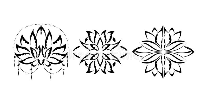 Set of Lotus Pattern in Simple Style. Black and White Print. Isolated ...