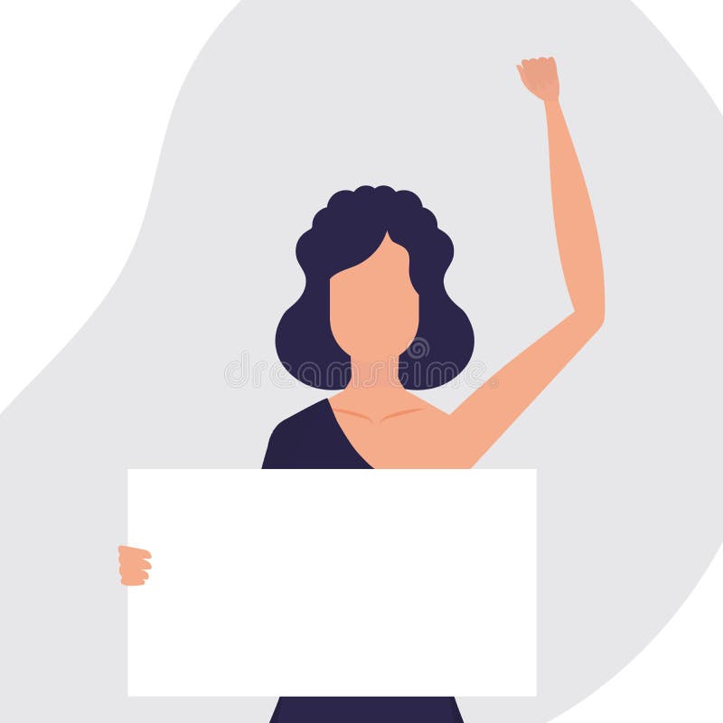 A Woman Protests with a Banner. Protest Concept. Flat Style. Vector ...