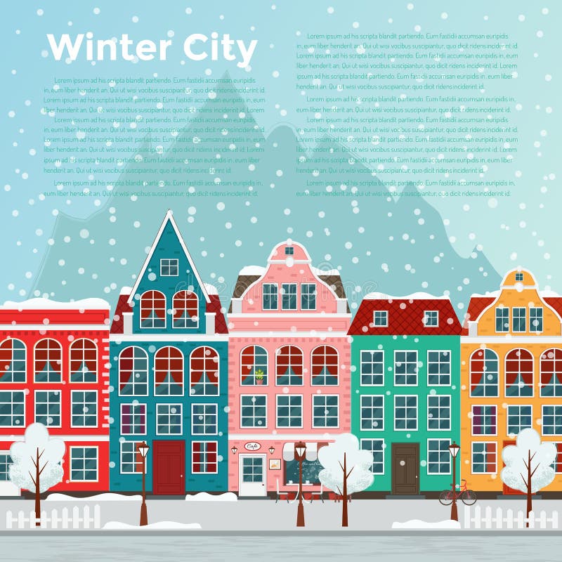 Vector Illustration of European Winter Town. Stock Illustration ...