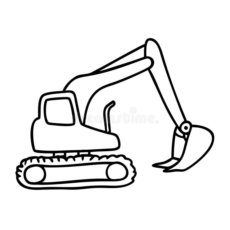 Vector Illustration of Excavator Construction Machinery with Outline ...
