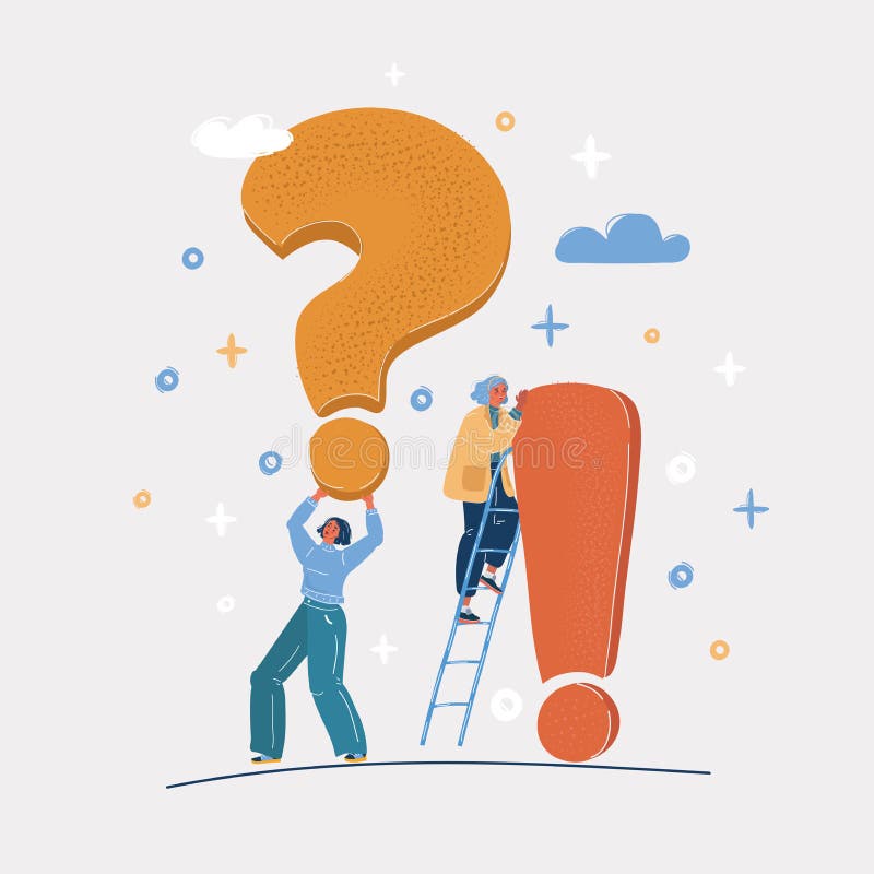Vector Illustration of Exclamation and Question Mark and Two Woman ...