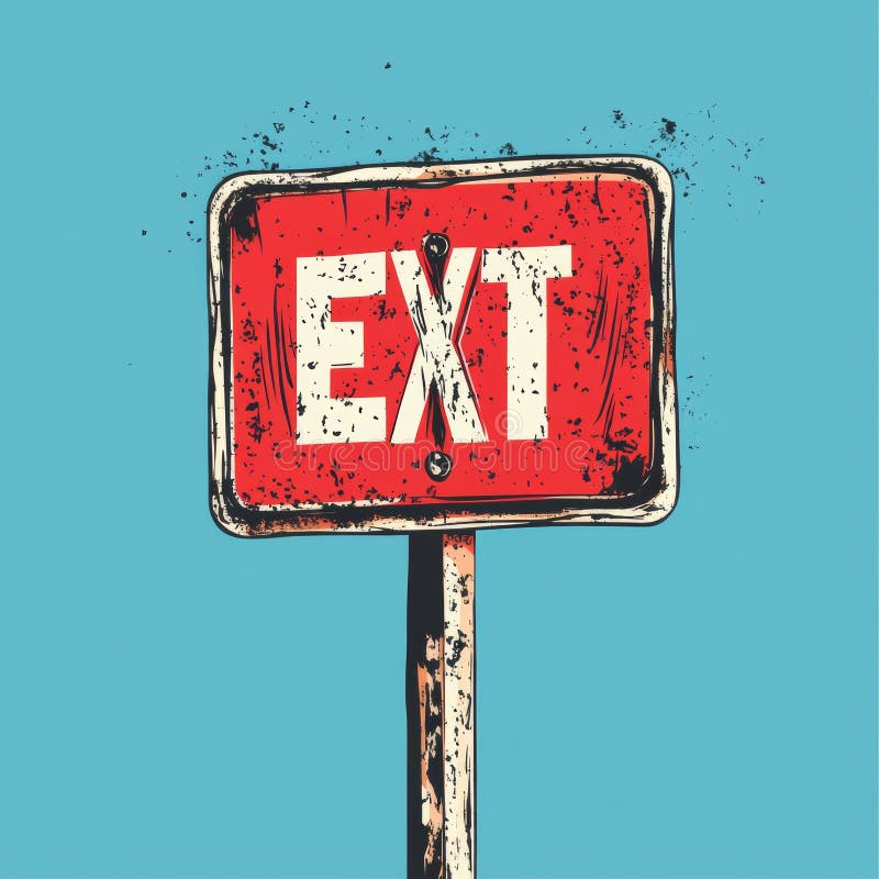 Vector Illustration of Exit Road Sign in Grunge Style on Blue ...
