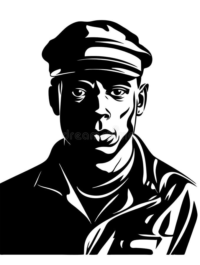 Vector Illustration Expressive Man in Hat Black and White Art Style for ...