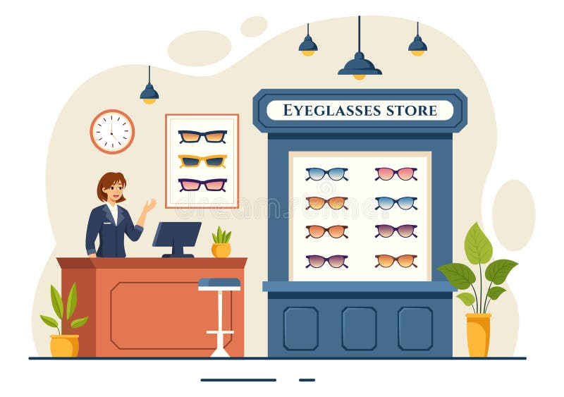 Vector Illustration of an Eyeglasses Store or Optical Shop Featuring ...