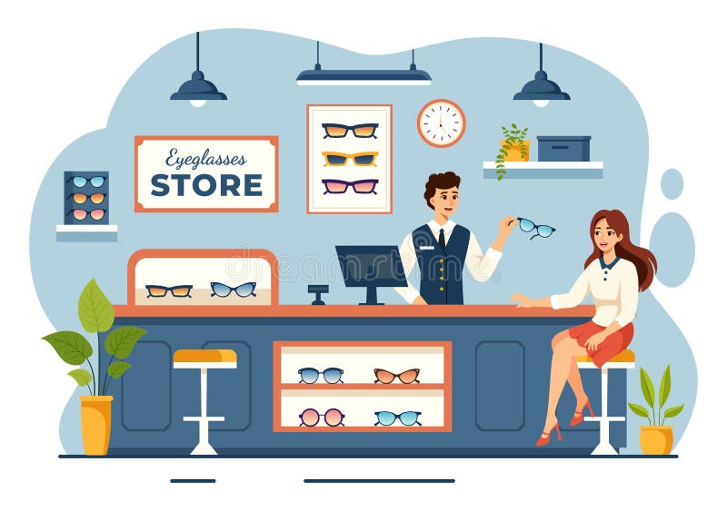 Vector Illustration of an Eyeglasses Store or Optical Shop Featuring ...