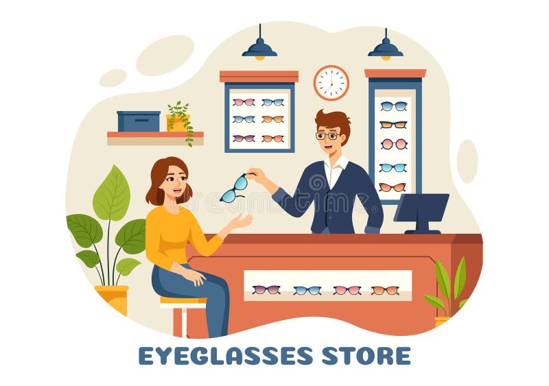 Vector Illustration of an Eyeglasses Store or Optical Shop Featuring ...