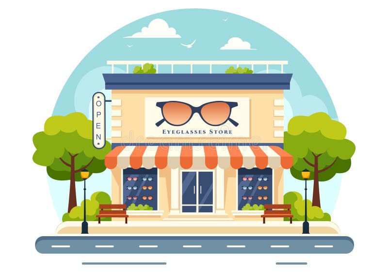 Vector Illustration of an Eyeglasses Store or Optical Shop Featuring ...