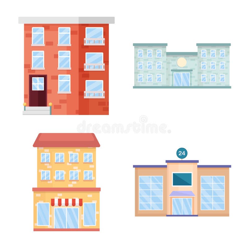 Vector Illustration of Facade and Building Sign. Set of Facade and ...