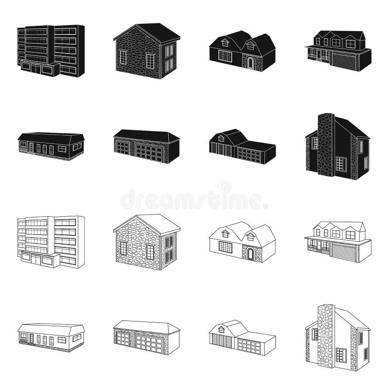 Vector Illustration of Facade and Housing Symbol. Collection of Facade ...