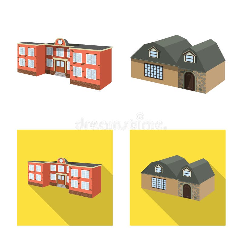 Vector Illustration of Facade and Housing Symbol. Set of Facade and ...