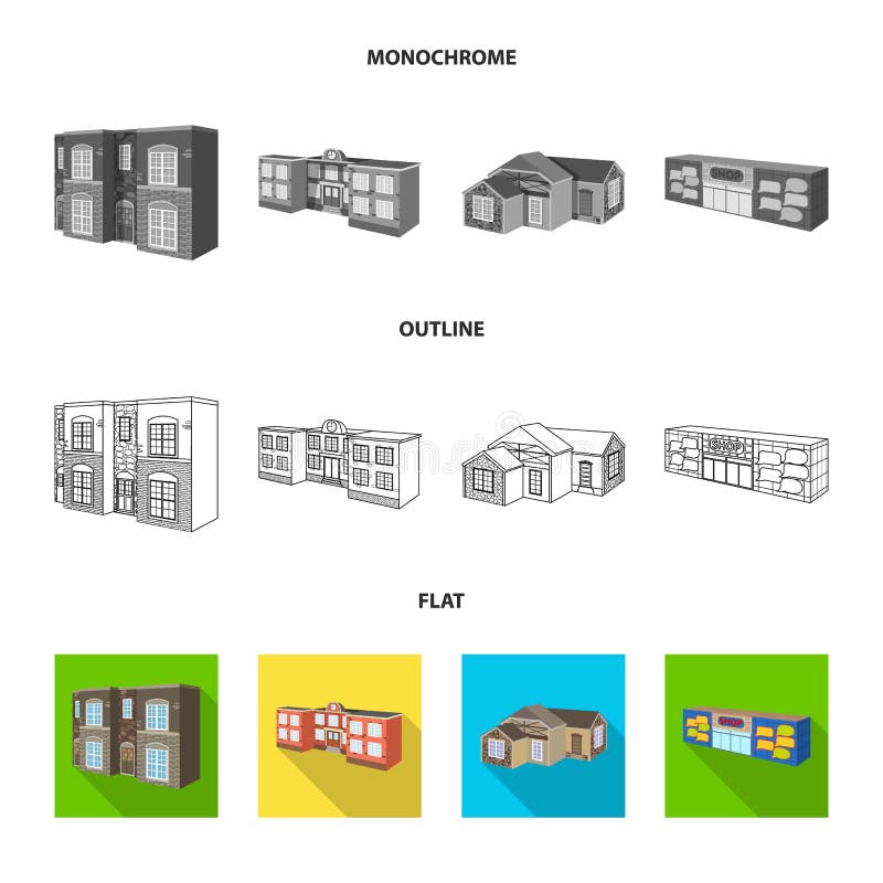 Vector Illustration of Facade and Housing Symbol. Set of Facade and ...