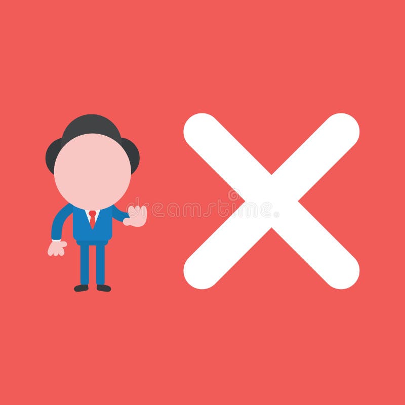 Vector Illustration of Businessman Character with X Mark and Hand Stop ...