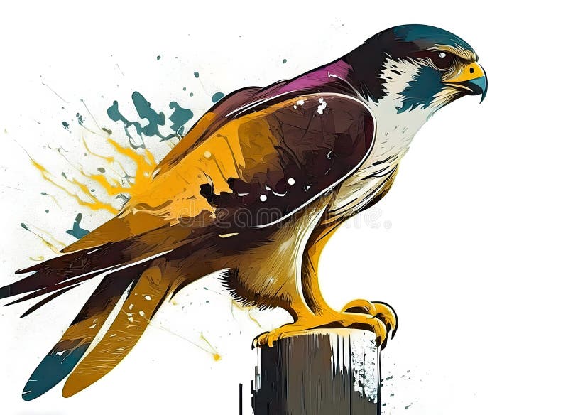 Vector Illustration of a Falcon Perched on Top of an Old Wooden Post ...
