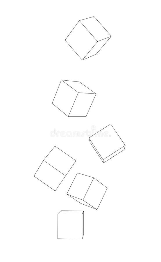 Vector Illustration of Falling Cubes Line Art Stock Vector ...