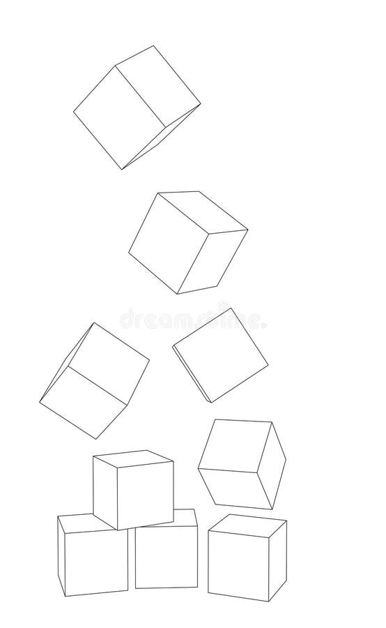 Vector Illustration of Falling Cubes Line Art Stock Vector ...
