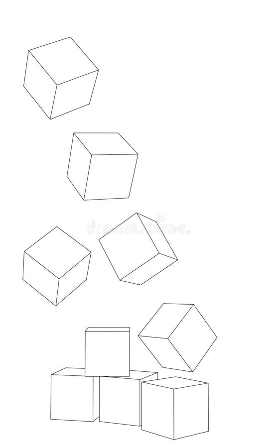 Vector Illustration of Falling Cubes Line Art Stock Vector ...