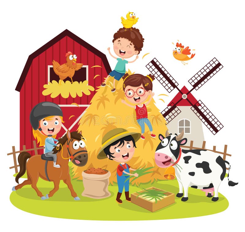 Vector Illustration of Farm Kid Stock Vector - Illustration of animal ...