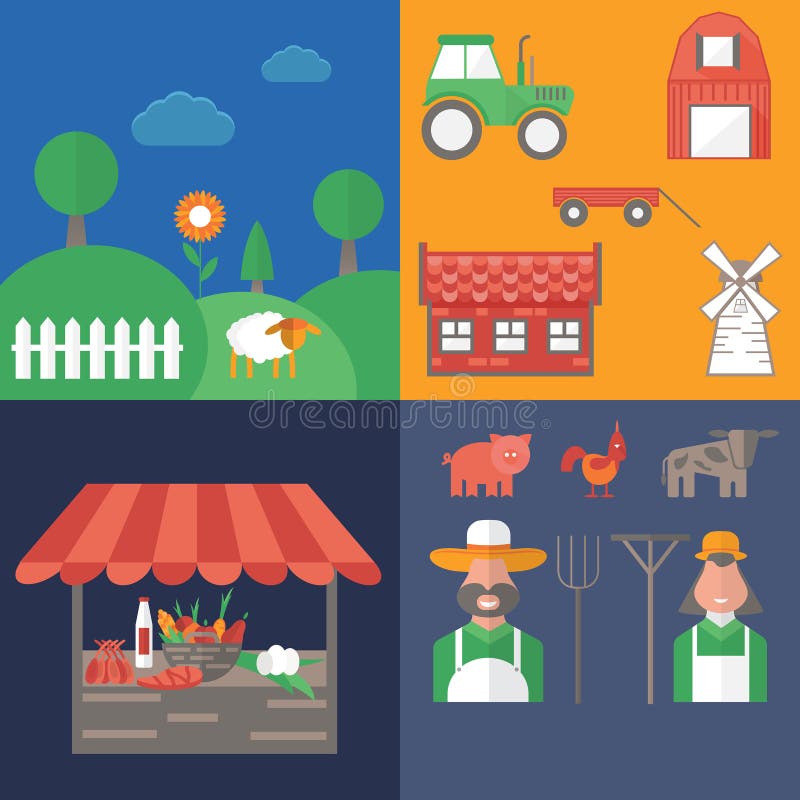 Vector Illustration on Farm Theme Stock Vector - Illustration of farmer ...