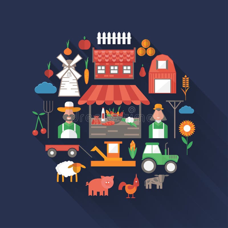 Vector Illustration on Farm Theme Stock Vector - Illustration of animal ...