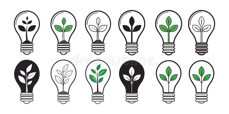 Eco-Friendly Light Bulb Vector Set: Green Energy and Sustainability ...