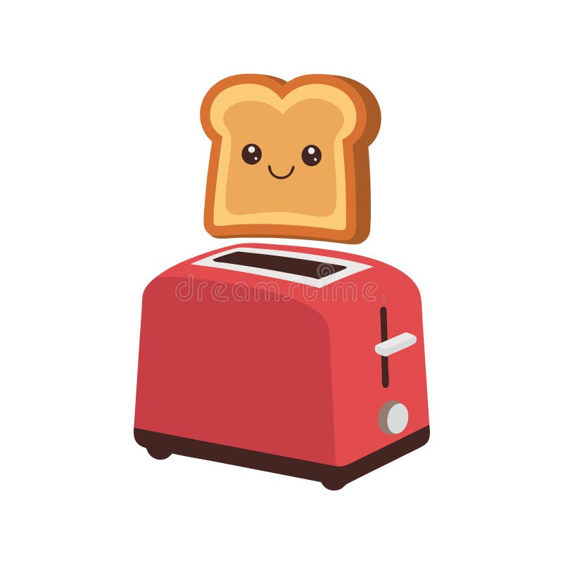 Cute Smiling Bread in Red Toaster Vector Illustration for Kids and Fun ...