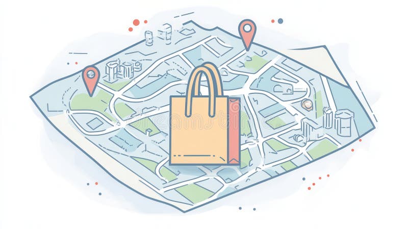 Efficient Delivery Route Map Illustration Showcasing Grocery Bag Icon ...