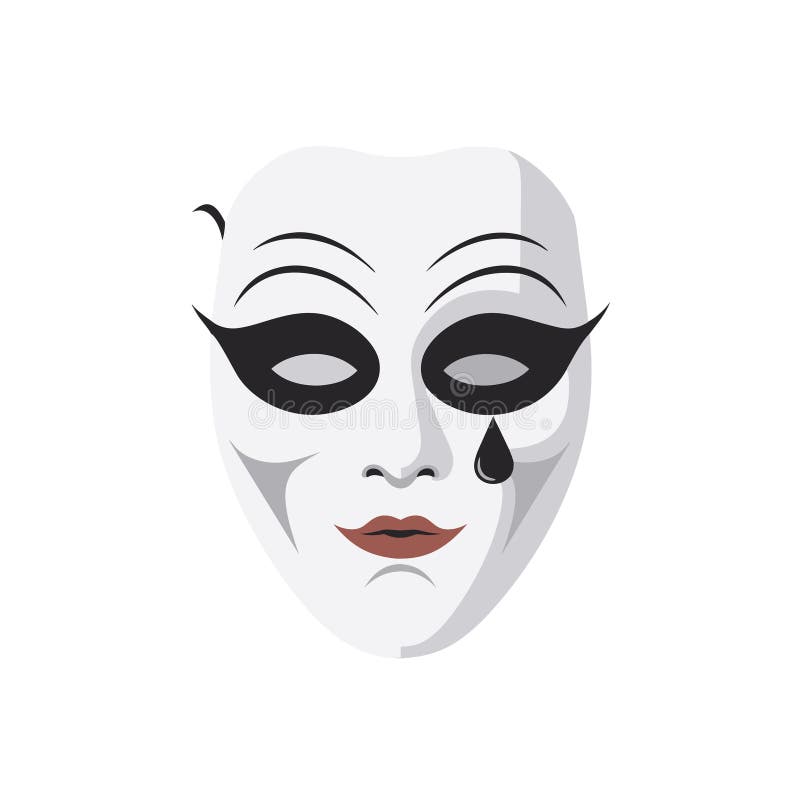 Dramatic White Theater Mask with Black Tear Drop Vector Illustration ...