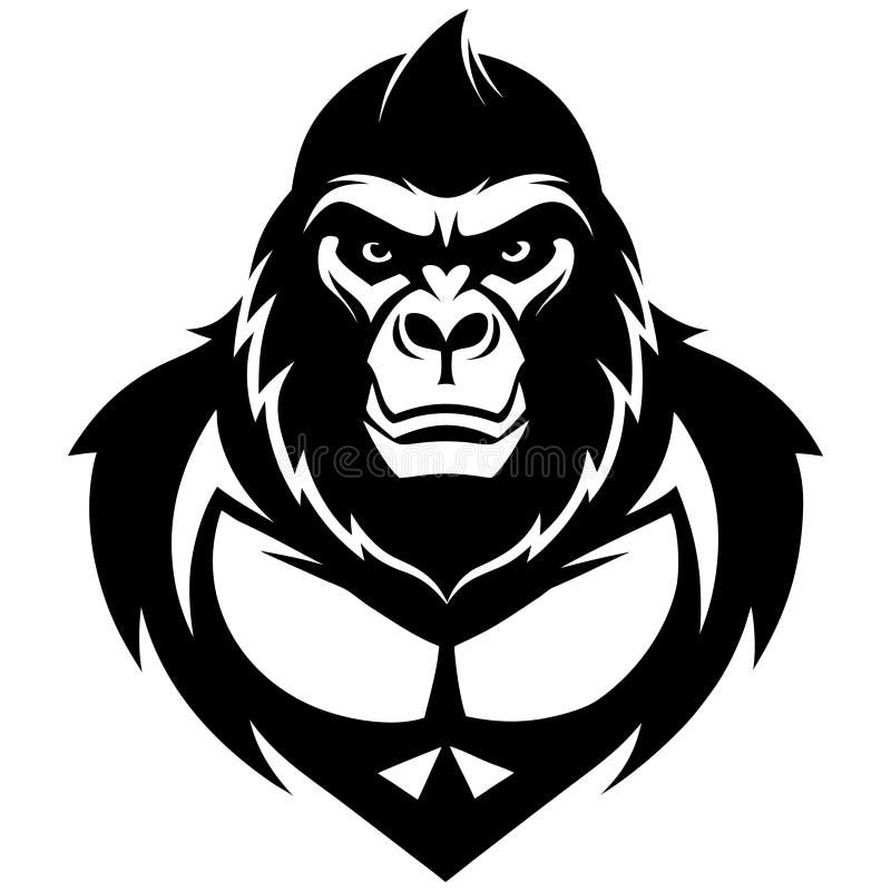 Fierce Gorilla Head Vector Illustration Black and White Emblem Design ...
