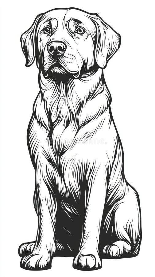 Labrador Retriever Dog Sitting Posing Front View Monochrome Vector ...