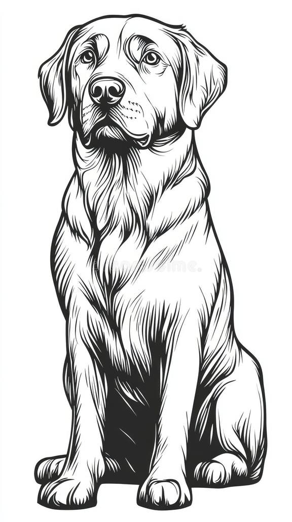 Labrador Retriever Dog Sitting Posing Front View Monochrome Vector Stock Illustration ...