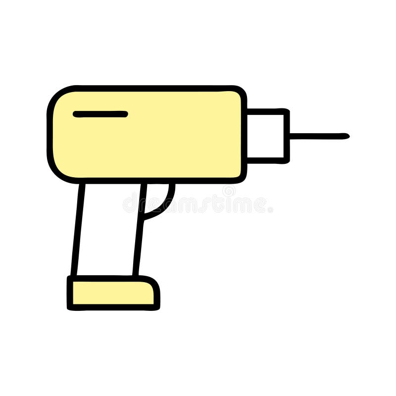 Vector Illustration of Yellow Drill Tool Line Art for DIY Projects and ...