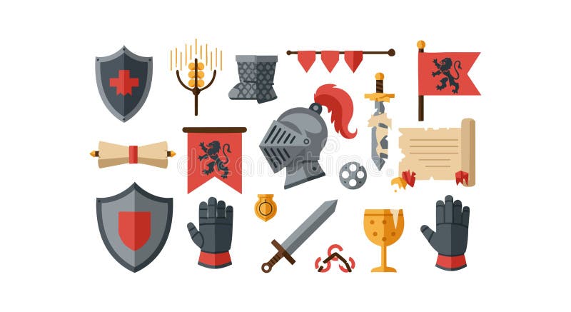 Medieval Knight Helmet Sword Shield Armor and Heraldry Vector ...