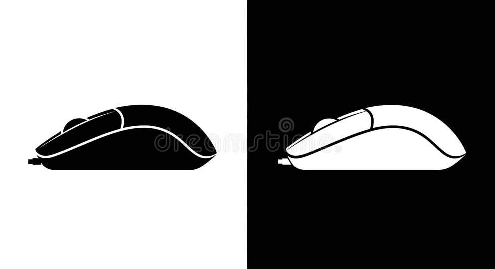 Computer Mouse Icon Black and White Silhouette Set Stock Illustration ...
