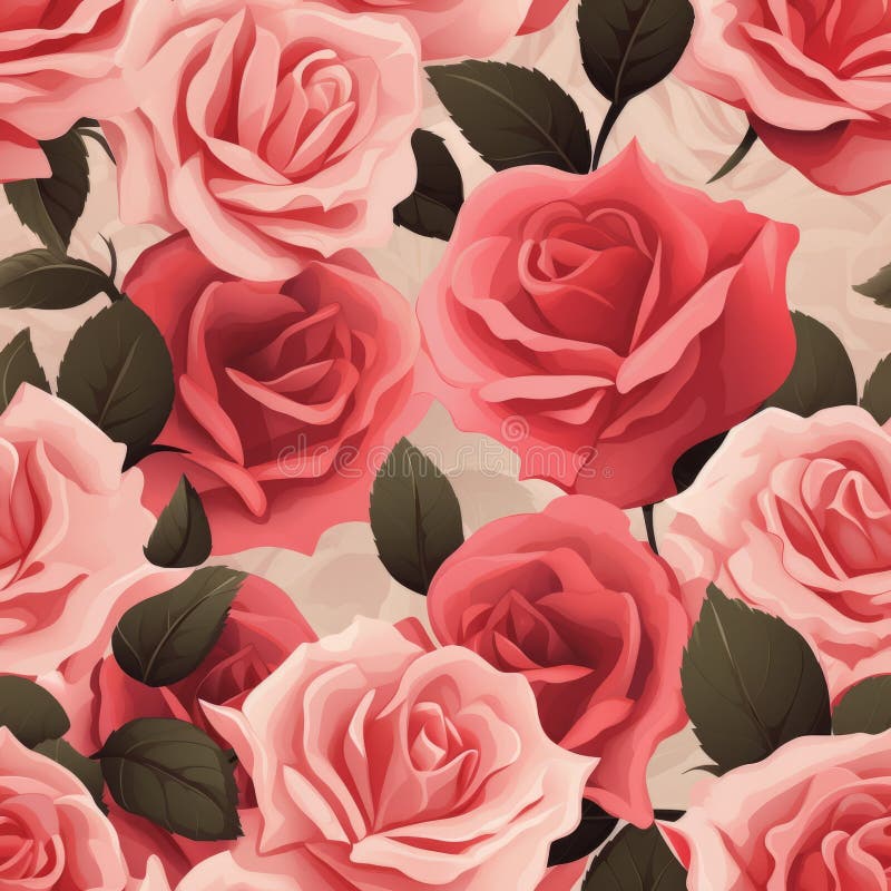 Romantic Rose Vector Pattern - Seamless Pink Roses Illustration Stock ...