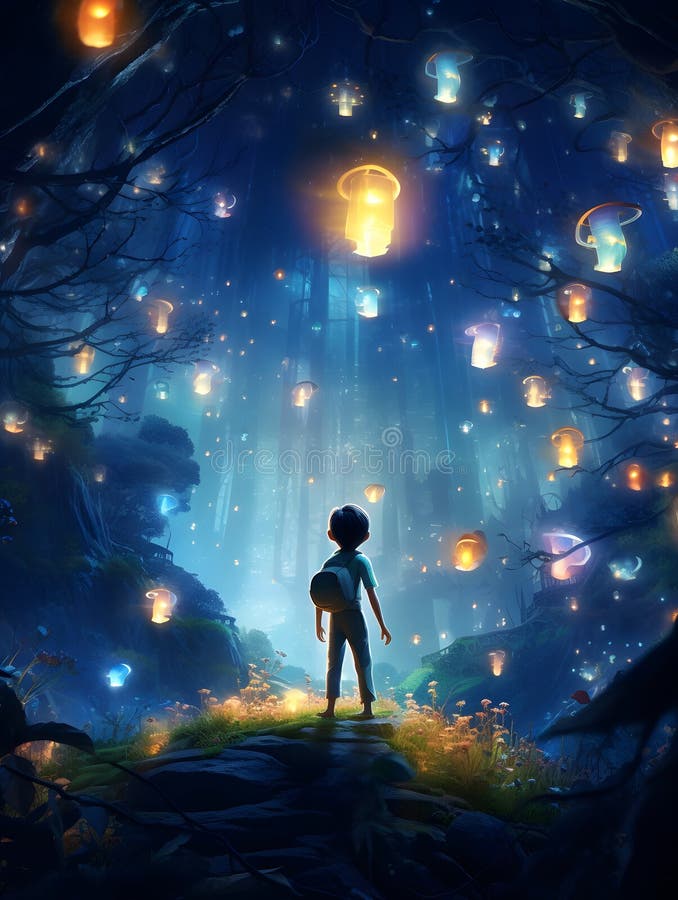 Magic Lanterns in the Blue Sky: a Vector Illustration of a Family ...