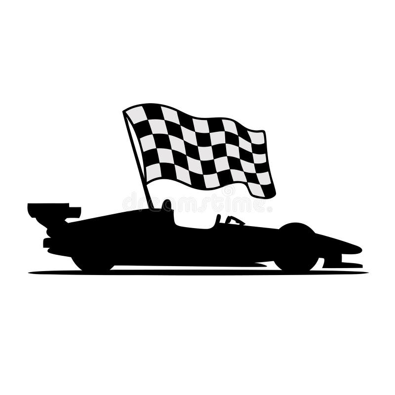 Formula Race Car Silhouette with Checkered Flag Vector Illustration ...