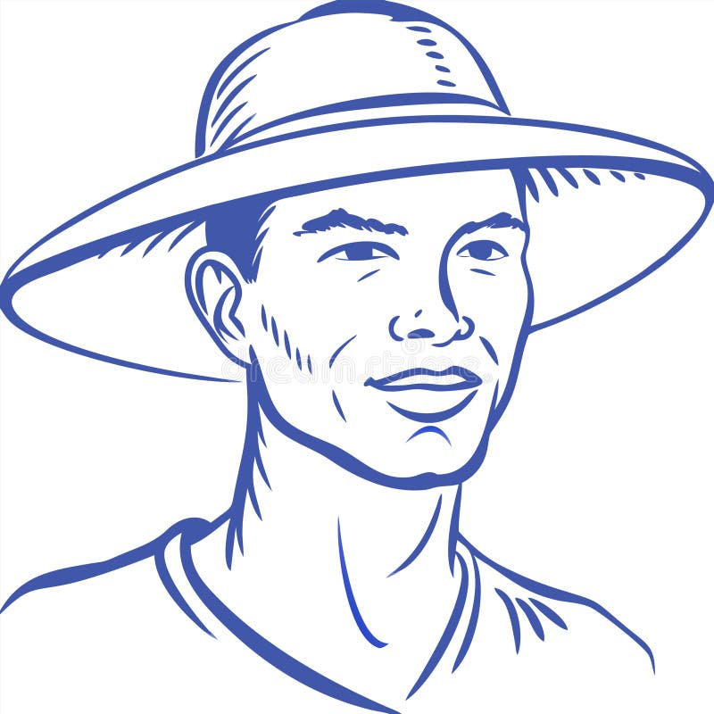 Vector Illustration of Smiling Man in Wide-Brim Hat with Confident ...