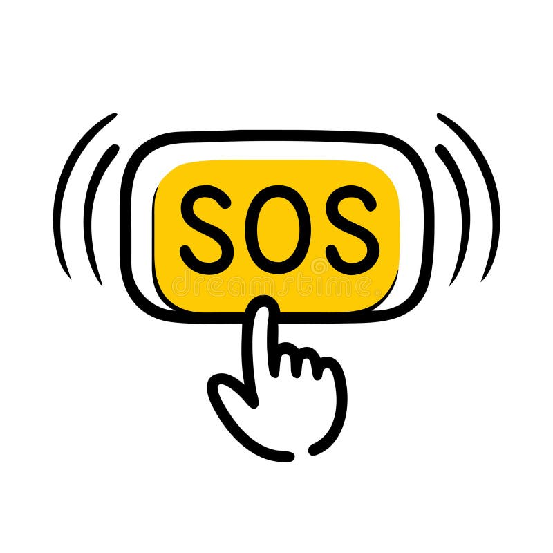 Vector Illustration SOS Emergency Button with Hand Press Gesture Stock ...