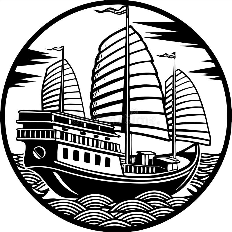 Traditional Chinese Junk Sailing Ship Vector Illustration Stock Photo ...