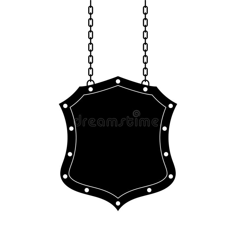 Vintage Hanging Shield Signboard with Chains. Black Silhouette Vector ...